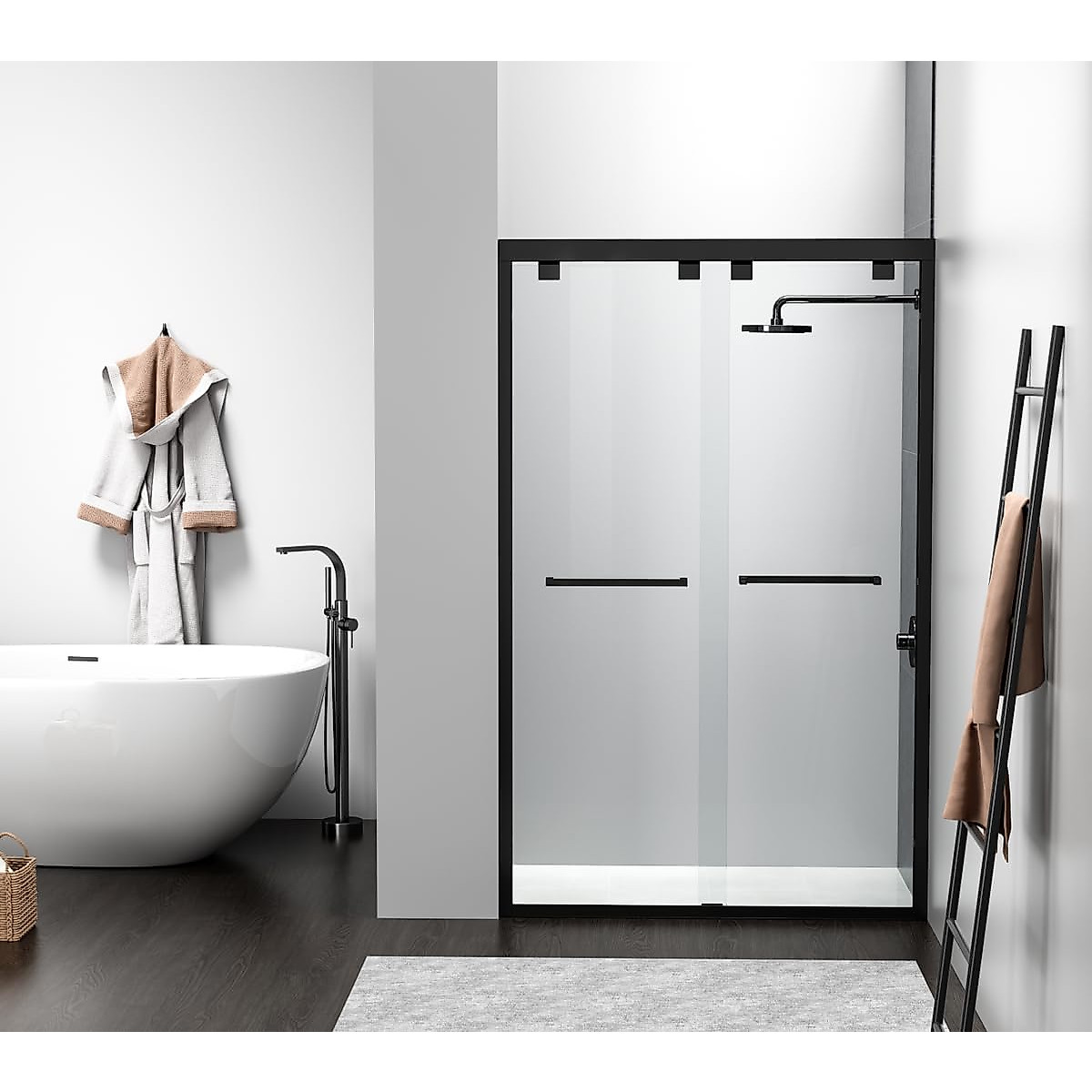 Elegant Kitchen and Bath SD303-4876MBK Semi-Frameless Shower Door 48 x 76 Matte Black
