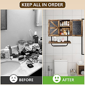 Butizone Small Bathroom Wall Cabinet, 17x21'' Barndoor Medicine Cabinet Wall Mount, 3 Tier Rustic Bathroom Storage Cabinet Over Toilet with Adjustable Shelf and Towel Bar for Bathroom Laundry Room