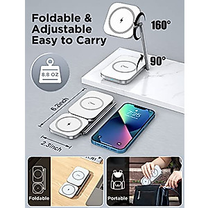 2-in-1 Foldable Magnetic Wireless Charger Stand with MagSafe Charging Station for iPhone 14 13 12 11/Pro/Pro Max/Plus/Mini/XS/XR/X/8, Samsung Phones, AirPods 3/Pro/2