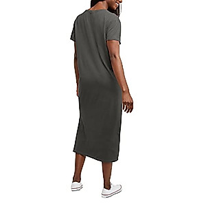 Hanes Comfortblend Women's Originals Garment Dyed Midi, 100% Cotton Vintage Wash Ankle-Length Dress, New Railroad Gray, X Large