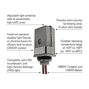 Design House 588053 Stem Mount 120-Volt Outdoor Photocontrol, Commercial/Residential Use, Dusk to Dawn Sensor