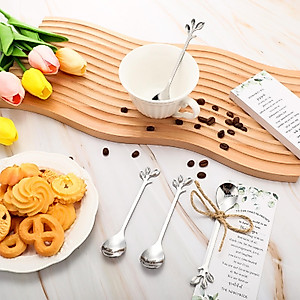 Tioncy 50 Pcs Bridal Shower Favors Tea Spoons 4.9 Inch Silver Stainless Steel Leaf Dessert Teaspoon Coffee Tea Party Favors with Thank You Cards and Rope for Gift Bridal Shower Guests Wedding