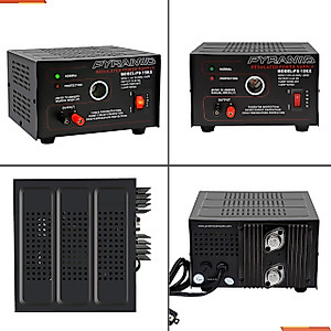 Pyramid Universal Compact Bench Power Supply - 10 Amp Linear Regulated Home Lab Benchtop AC-to-DC Converter w/ 13.8 Volt DC 115V AC 250W Input, Screw Type Terminal, 12V Car Cigarette Lighter-PS15K.5