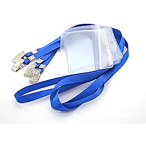 Name Tags,Bird Fiy 50 Pcs Waterproof Type Clear Plastic Horizontal Name Tag Badge Id Card and 50 Pcs Blue Lanyard