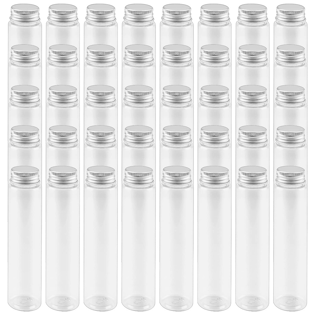 LEXININ 40 PCS 110ml Clear Plastic Test Tubeswith Lid, 30x150mm Test Tubes with Screw Caps, Flat Bottomed Test Tubes for Candy Jewelry Beads