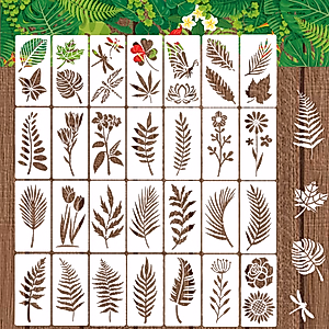 28 Pieces Leaf Stencils for Painting on Canvas Reusable Palm Fern Turtle Tropical Leaf Stencil for Craft Drawing Template Stencil for Wood Wall Paper Furniture DIY Scrapbooks Crafts Home Decor (Leaf)