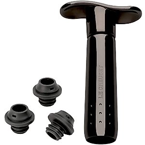 Le Creuset Wine Pump and 3 Stoppers, Black Nickel