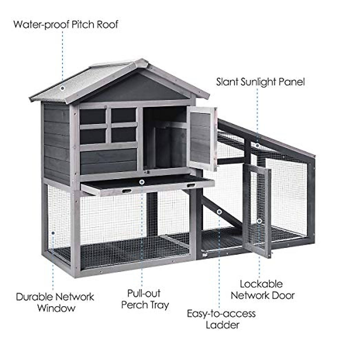 PETSITE Chicken Coop Run, Rabbit Hutch Small Animal Houses & Habitats for Indoor Outdoor Use, Wooden Rabbit Bunny Cage with Pull Out Tray