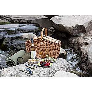 PICNIC TIME Somerset Deluxe Blanket, Soft Cooler Bag, & Romantic Picnic Wine Basket, One Size, Sage Green
