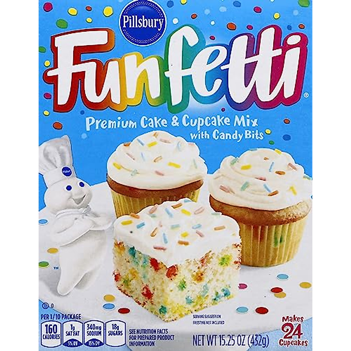 Pillsbury Funfetti Premium Cake Mix, 15.25 oz and Funfetti Vanilla Flavored Frosting, 15.6 oz with By The Cup Spatula Knife