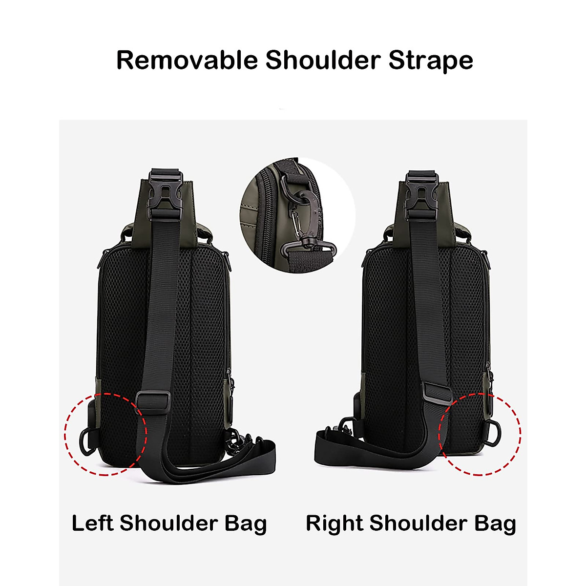 Yoanlayr Sling Backpack Crossbody Shoulder Chest Bag for Men Women Travel Hiking Daypack with USB Cable,Black