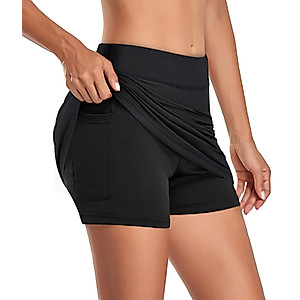 Kimmery Tennis Skirts for Women with Pockets Juniors Stretch Sports Athletic Skorts with Shorts Summer Outdoor Badminton Pickleball Bowling Active-wear Black XL