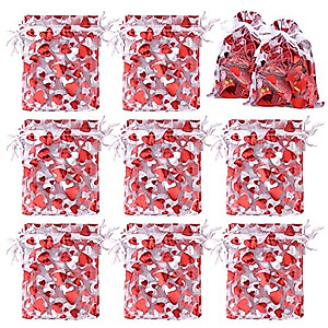 TUPARKA 120 pcs Valentine Gift Bags,Valentines Candy Treat Bags, Love Heart Organza Bags Drawstring Pouches for Valentines Goodie Wedding Gift Packaging,Valentines Party Favor Bags