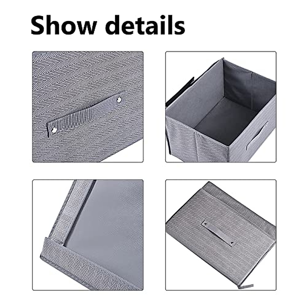 BEBORIN Foldable Storage Bins|2 Pack Storage Boxes with Lids and Handles Storage Baskets in Cotton and Linen Storage Organizers for Toys, Shelves, Clothes, Papers and Books etc. (Grey-twill)