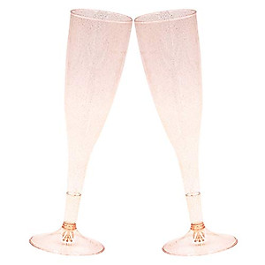 Homy Feel Rose Gold Glitter Plastic Rose Gold Wine Glasses 30 Pack,6.5 OZ Champagne Flutes Disposable for Valentine's Day,Plastic Champagne Flutes,Mimosa Bar Glasses,Valentine's day Supplies