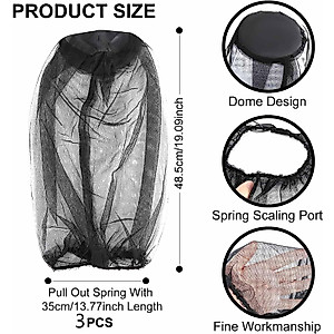 Mosquito Head Mesh Nets Gnat Face Netting Protecting Net for Any Outdoor Activities, Works Over Most Hats Comes(Total 3pcs, Black, Gray, Military)