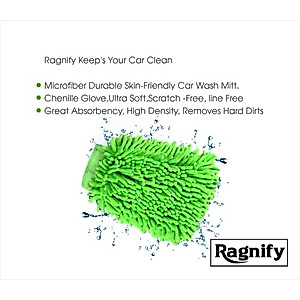 Ragnify Pack of 2 Microfiber car wash mitt Scratch Free Dual Sided Machine Washable Waterproof wash mitt for Cars, Trucks, Boats(Green)