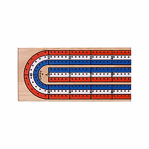 STERLING Games Folding Cribbage 3 Track Wooden Cribbage Board with Red White Blue Pegs for 3 Players