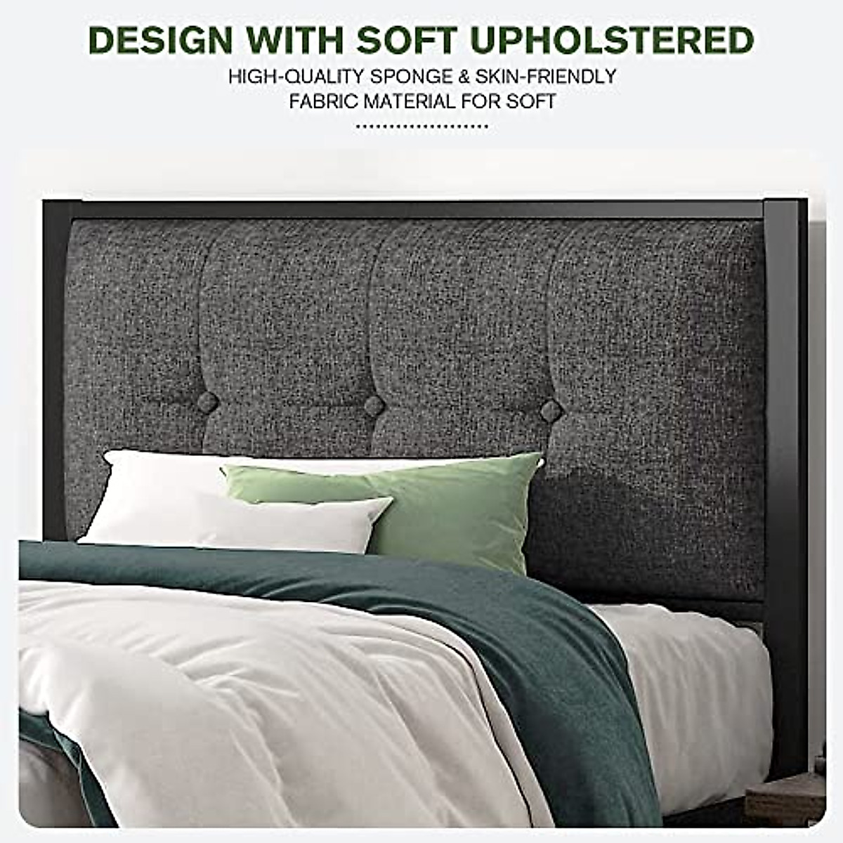 IMUsee Twin Size Bed Frame with Upholstered Button Tufted Headboard, Heavy Duty Platform Bed with 17 Strong Metal Slats Support, 11” Storage Space, Easy Assembly, Noise Free, No Box Spring Needed