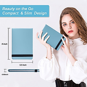 Travel Mirror with Light and Round 10X 20X Magnifying Mirror, PU Leather Travel Makeup Mirror with 3 Light Settings, Portable LED Lighted Makeup Mirror of 8 * 5.5inch, with 2000mAh (Set-Blue)