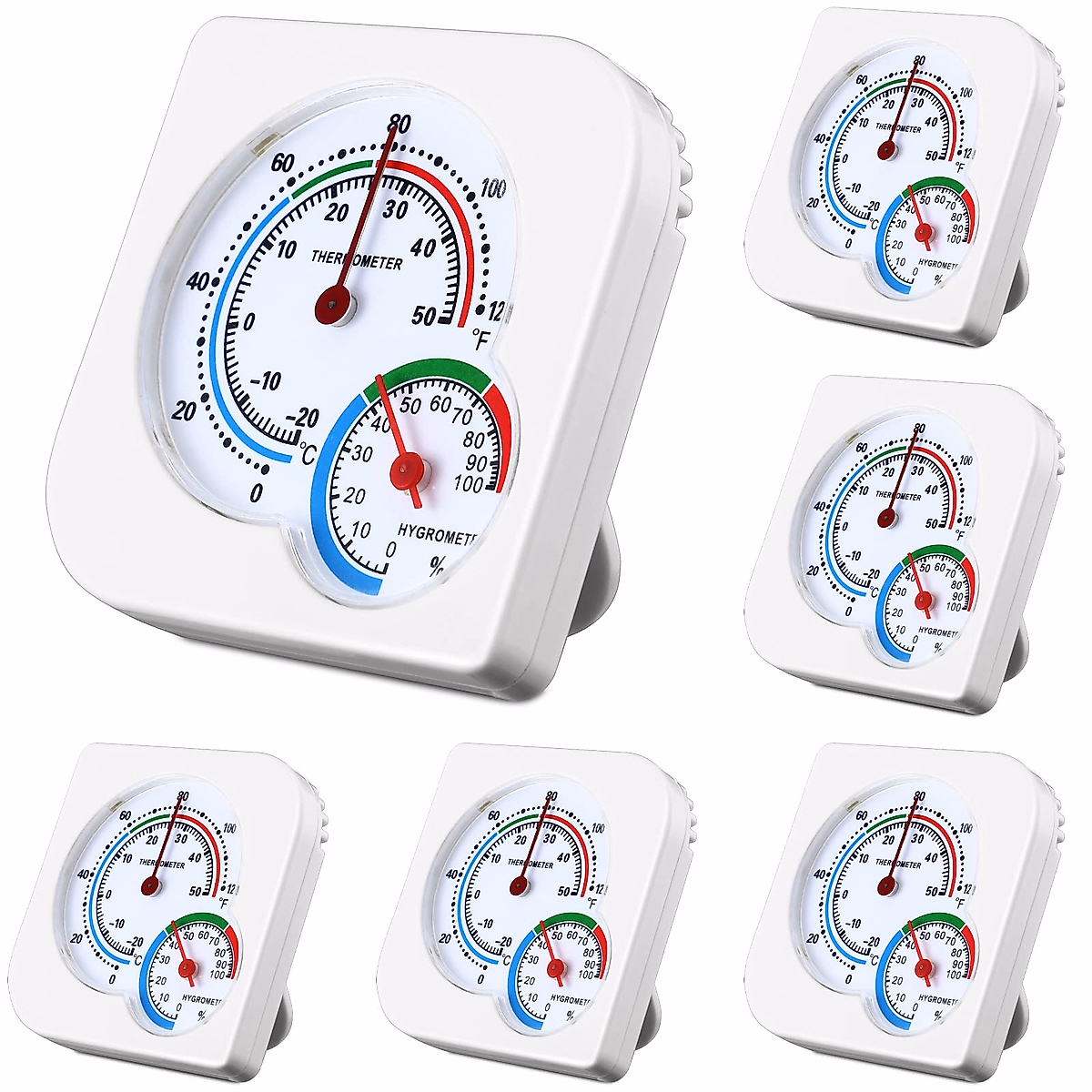 Kathfly 6 Pcs Indoor Thermometer and Humidity Gauge Indoor Mini Thermometer Hygrometer Temperature Humidity Meter Temperature and Humidity Monitor with Pointers for Home, Kitchen, Planting Room