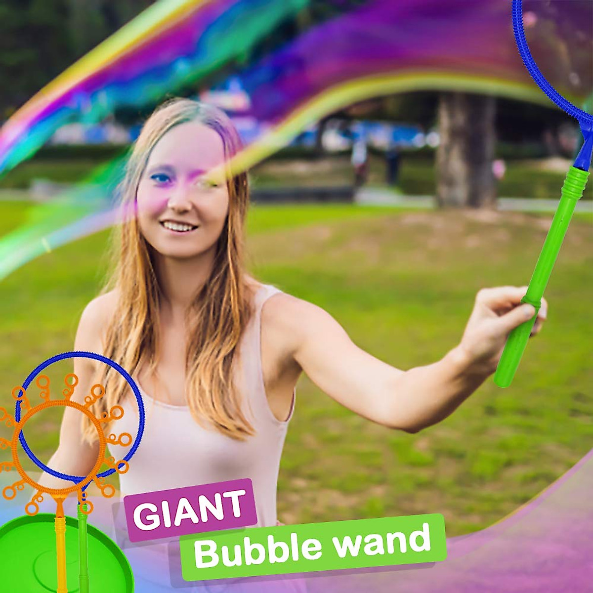 OleOletOy Giant Bubble Wand Set: Big Bubble Maker Toy for Kids and Adults with Bubble Refill, Fun Outdoor and Indoor Activity for Girls, Boys, Toddlers and Children to Enjoy