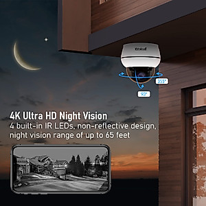 JideTech Outdoor 4K PTZ POE Camera, 8MP IP Dome Camera with 5X Optical Zoom, IR Night Vision Human/Motion Detection, Built in 2-Way Audio, Pan/Tilt, SD Card Slot