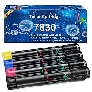 Ledes 7830 7835 Toner Cartridge Compatible Replacement for Xerox WorkCentre 7830 7835 7845 7855 7970 7525 7530 7535 7545 7556 Printer, Part# 006R01513 006R01514 006R01515 006R01516 (4 Pack)