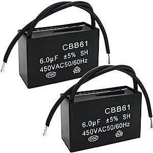 Twidec/2Pcs 450V AC 50/60Hz Run Capacitor 2-Wire Metallized Polypropylene Film Capacitors for Ceiling Fan Motor Start Run 6uf CBB61-6
