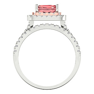 Clara Pucci 3.05ct Emerald Round Cut Laser Engraving Halo Split Shank Garnet Designer Statement Ring Band Set 18K 2 tone Gold Size 10.75