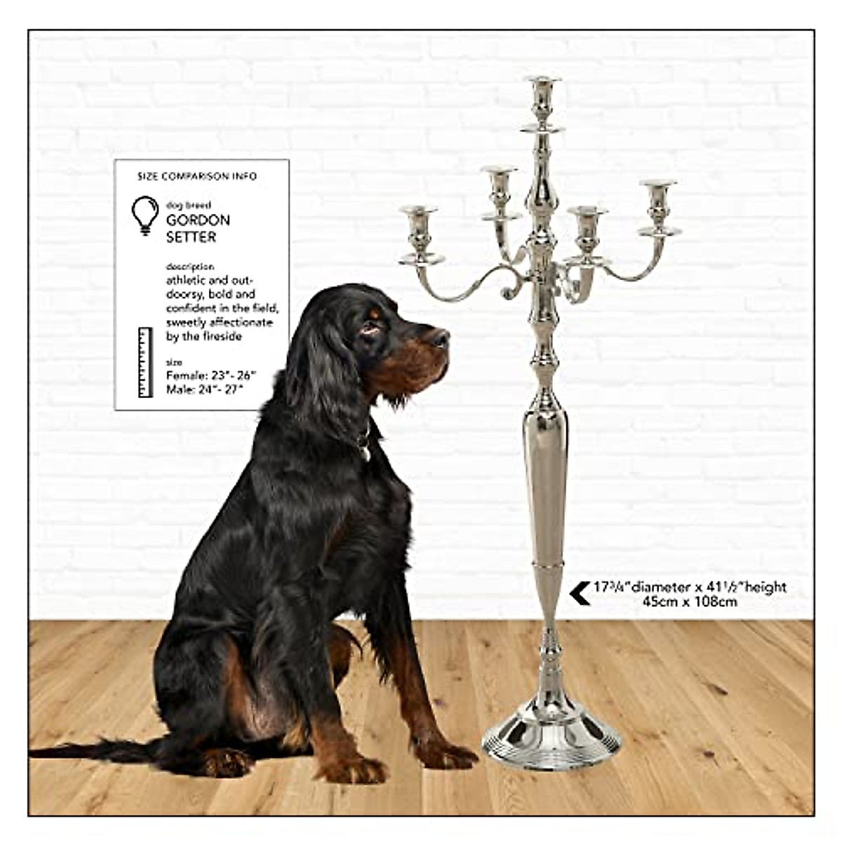 WHW Whole House Worlds Romantic Hamptons Oversized 5 (Five) Candle Silver Candelabra, Hand Crafted of Silver Aluminum Nickel, Over 3 FT High, (41.25 Inches) Free Standing Floor Unit