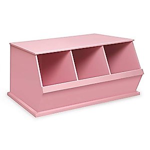 Badger Basket Three Bin Stackable Toy Storage Cubby Organizer - Pink