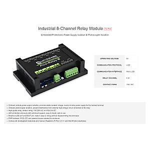Waveshare Industrial 8-Channel Relay Module for Raspberry Pi Pico Power Supply Isolation Photocoupler Isolation