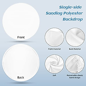 WENMER White Round Backdrop Cover, 6.5 x 6.5ft White Circle Backdrop Background Cover, Cotton-Polyester Blended Fabric Photo Backdrop for Photography Banquet Birthday Bridal Shower Party Wedding Decor