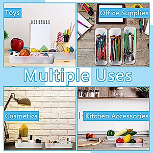 Macarrie 20 Pcs Plastic Drawer Organizer 10 x 3.3 x 1.8 Inch Storage Tray Plastic Silverware Organizer Utensil Holder Drawer for Makeup Kitchen Bathroom Desk Cabinet Organizing, White