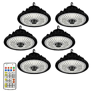 Promounts UFO High Bay LED Light, 6 Pack Commercial Bay Lighting with Motion Sensor for Garage/Warehouse/Gym, Remote Control, 150W 22500Lumen Energy Saving, UL Certified IP66 Waterproof