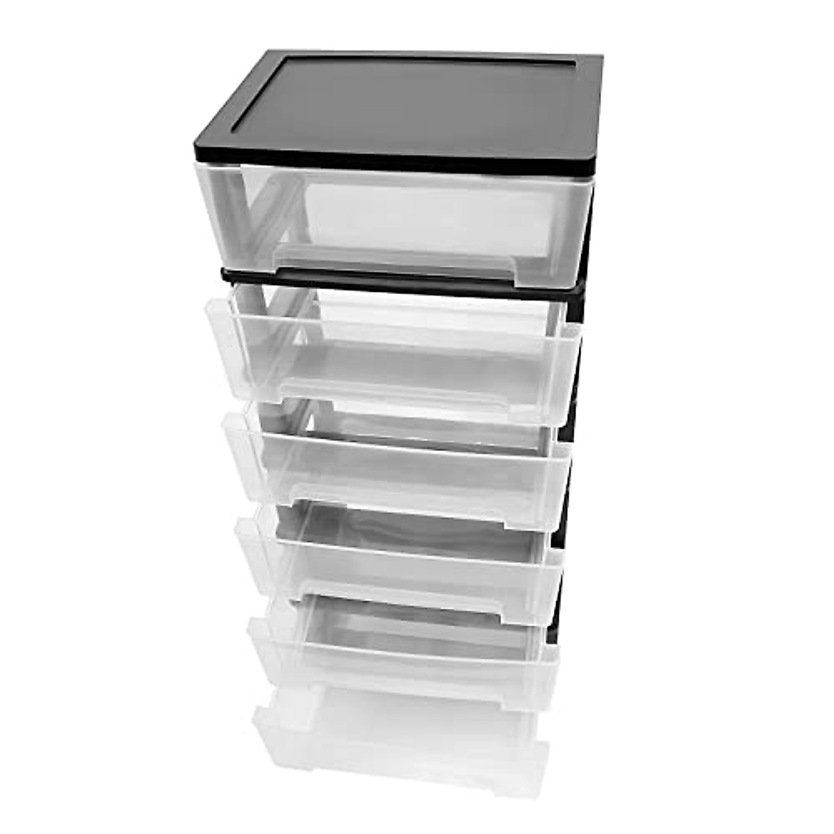 RustyVioum 6-Tier Books Storage Organizer, Rolling Storage Carts File Storage, Rolling Kitchen Cart Trolley w/Wheels for Closet Living Room Hallway Dormitory, Black+Clear/White+Clear (Black+Clear)