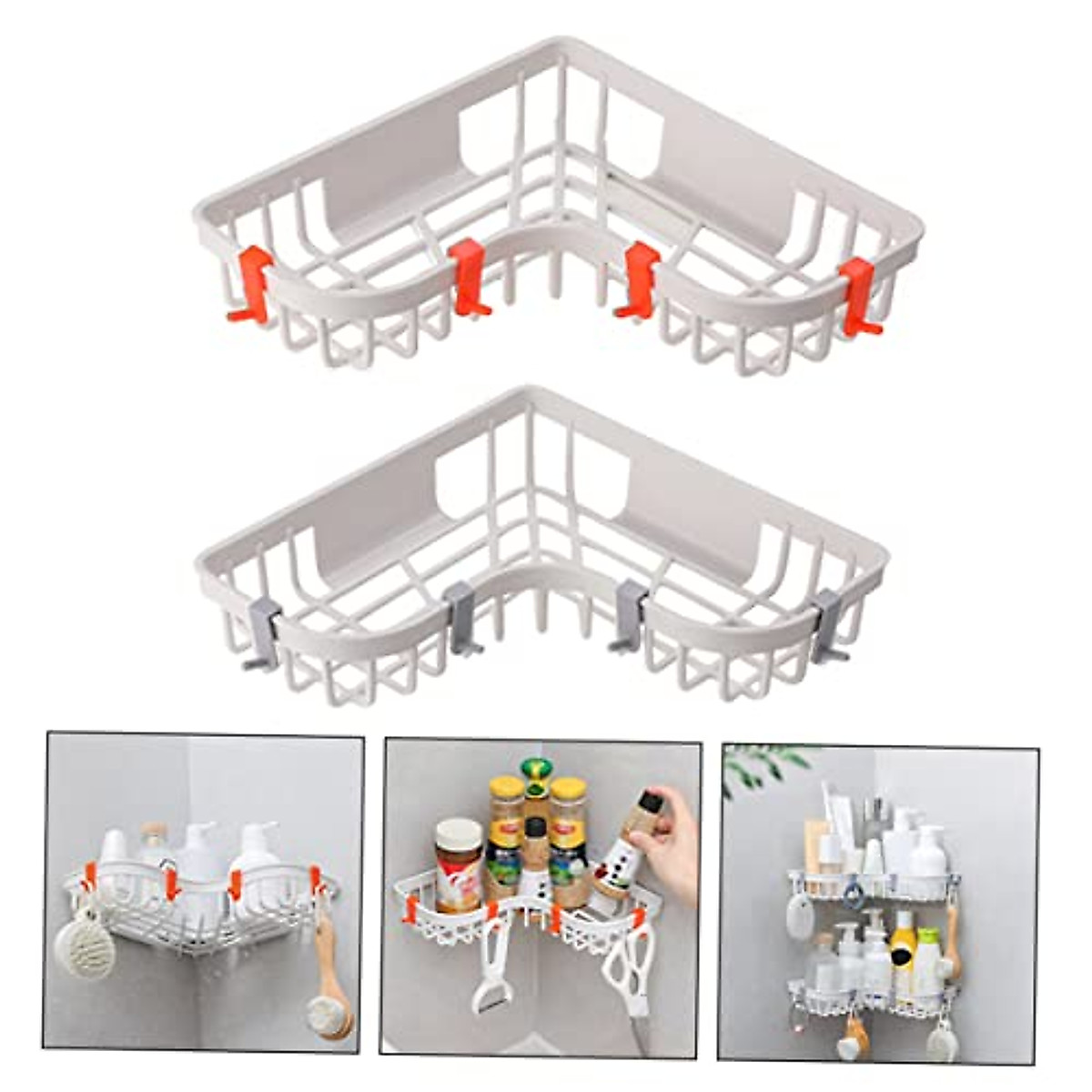 Veemoon 2pcs Shelf Corner Shelves Wall Mounted Storage Shelves Adhesive Bathroom Shower Rack With Hook Pp Organizer