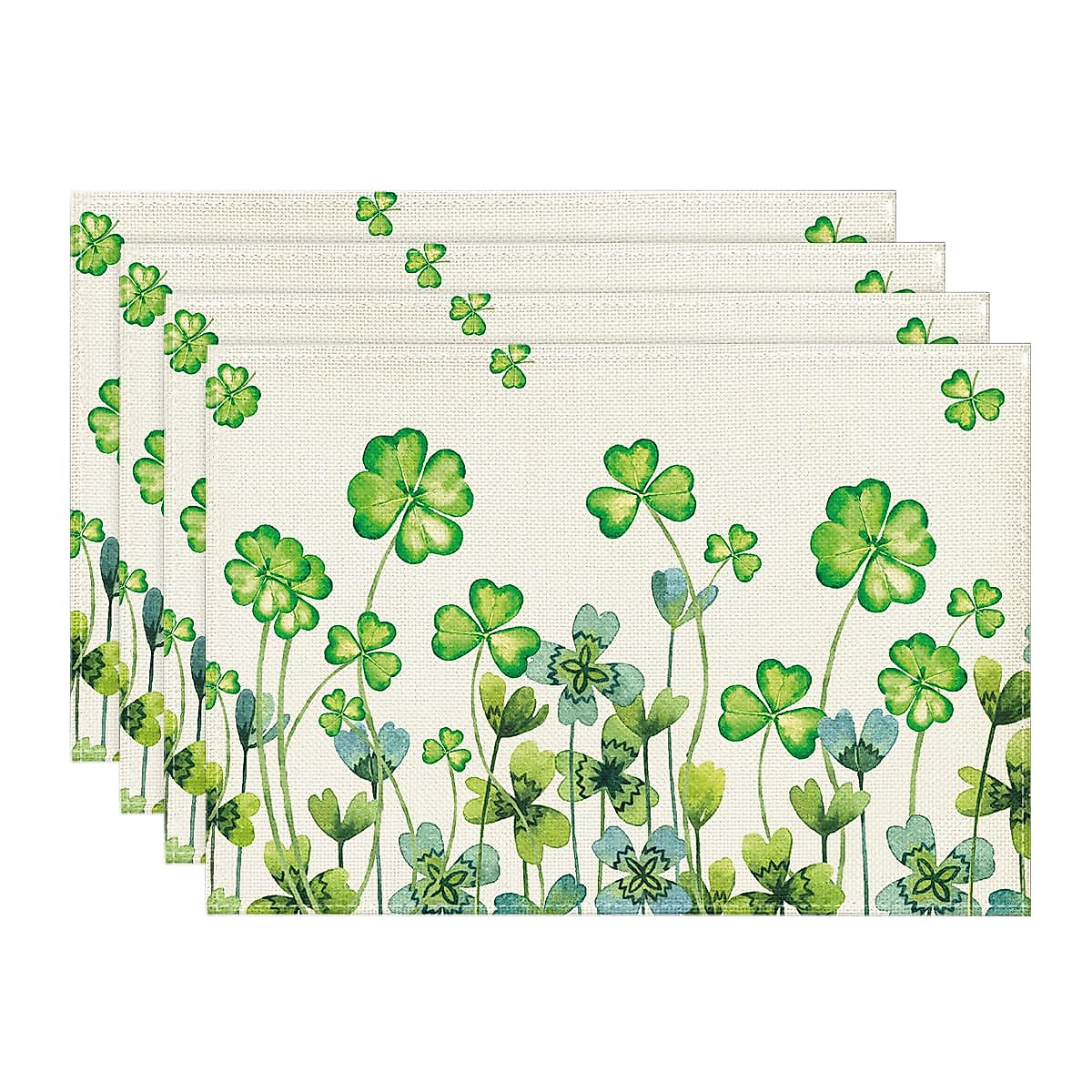 Artoid Mode Clover Shamrock St. Patrick's Day Placemats Set of 4, 12x18 Inch Seasonal Holiday Table Mats for Party Kitchen Dining Decoration