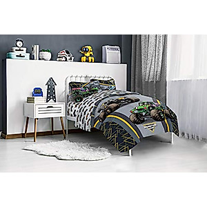 Jay franco Monster Jam MJ Life 4 Piece Twin Bed Set-Includes Reversible Comforter&Sheet Set-Bedding Features Grave Digger, Max-D, Megalodon-Super Soft Microfiber-(Official Monster Jam Product)