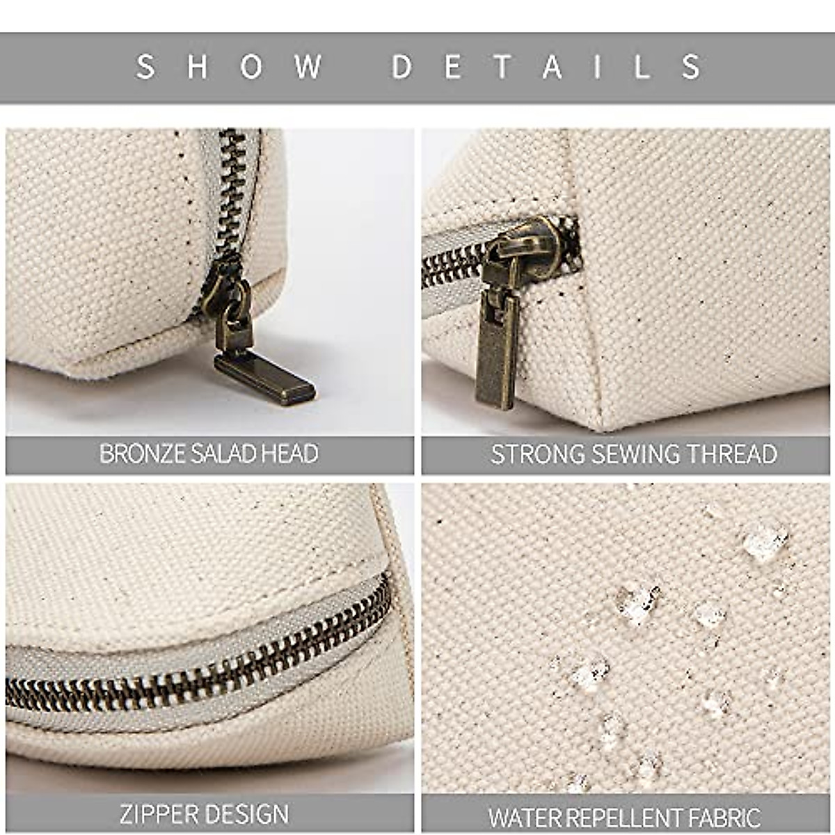 【YONBEN】Canvas pencil case cartucheras para mujer makeup brush bag simple multifunctional pencil bag (Beige, S)