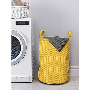 Ambesonne Honeycomb Laundry Bag, Geometric Pattern Hexagons Abstract Composition Modern Art Illustration, Hamper Basket with Handles Drawstring Closure for Laundromats, 13" x 19", Yellow Earth Yellow