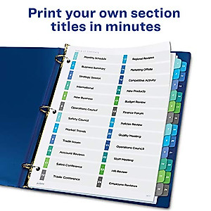 Avery Double Column 24 Tab Dividers for 3 Ring Binders, Customizable Table of Contents, Multicolor Tabs, 1 Set (11321)