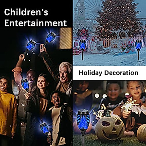 AOUNQ Solar Lights Outdoor Waterproof Blue, Upgraded 4 Pack Solar Torch Lights with Flickering Flame, Mini Solar Outdoor Garden Lights Tiki Torches for Outside Patio Yard Pathway Christmas Decor