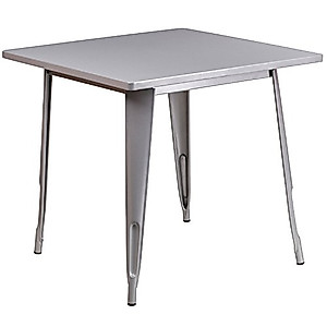 Flash Furniture Commercial Grade 31.5" Square Silver Metal Indoor-Outdoor Table