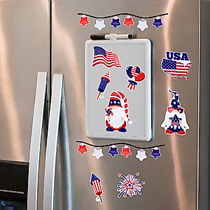 Whaline 24Pcs 4th of July Reflective Car Magnets Patriotic Refrigerator Magnets Independence Day Gnome Fridge Decor USA Flag Star Bulb Light Magnet with Lines for Kitchen,Metal Door,Cabinets,Mailbox