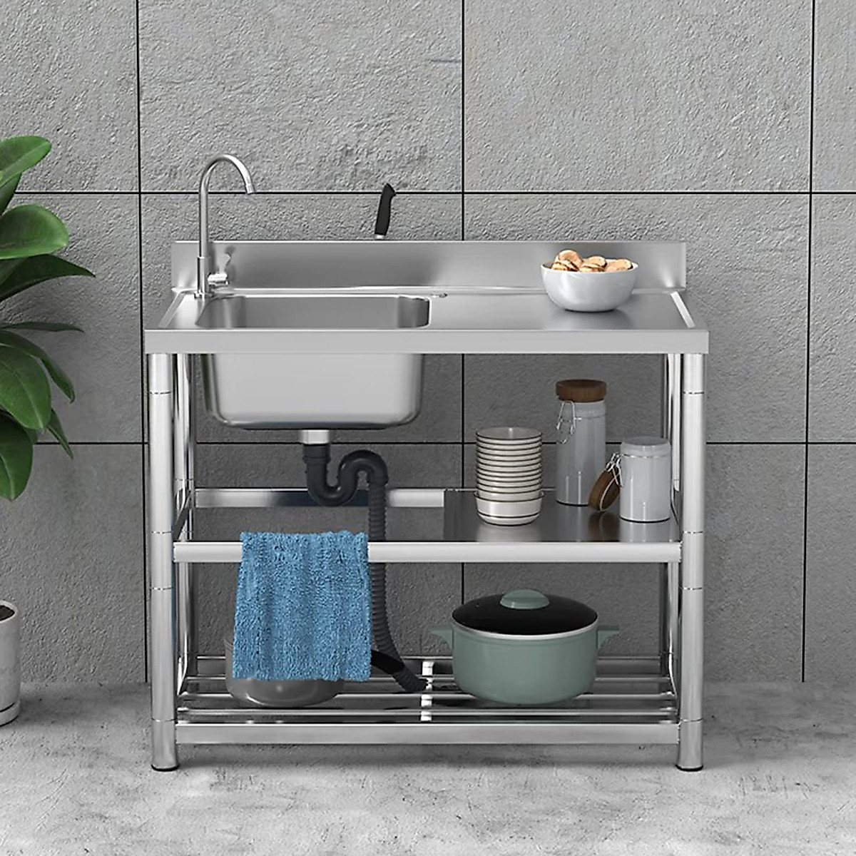 HzaiDanXin, Single Bowl Kitchen Sinks，Outdoor Sink，Outdoor Kitchen Sink，Small Rv Sink，Bar Sink Drop In，Bar Sink With Cutting Board，Laundry Tub，Free Standing Stainless-Steel Single Bowl, 31in