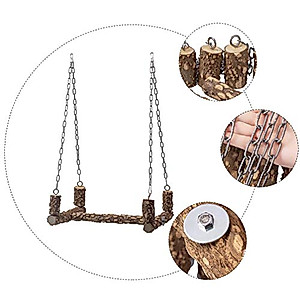 balacoo Bird Swing Toy Bird Perch Wood Parrot Cage Hammock Swing Bird Wooden Perch Stand Rack cockatiel cockatiels Chewing Biting Tearing Climbing with Stainless Steel Hanging Chain (Light Brown)