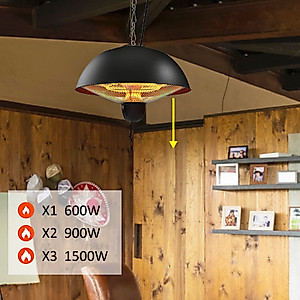 Kollecktiv Patio Heater 1500W, Outdoor Heaters for Patio, Electric Heater Hanging Outdoor Heater with IP65 Waterproof and Dustproof, Tip-over & Overheating Protection, 3 Heat Settings Infrared Heater