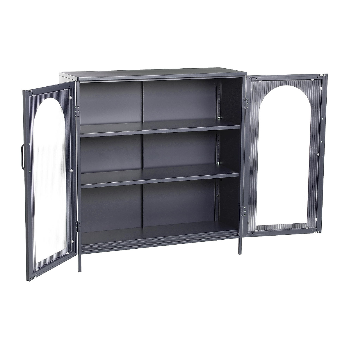 Creative Co-Op Solstice Wide Metal 2 Adjustable Storage Shelves and Arched Glass Door, Black Accent Cabinet, 40"